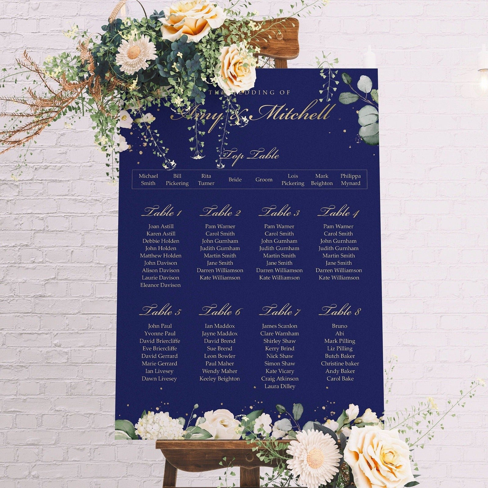 Blue Floral Wedding Seating Chart Table Plan – Sienna Mai