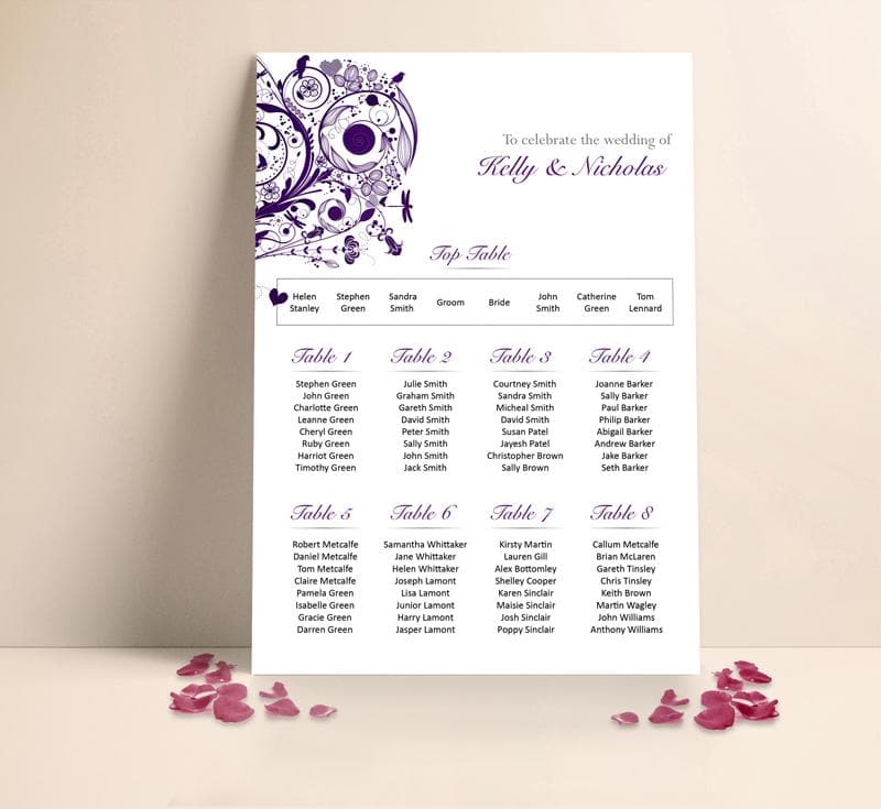 Purple Retro Table plan Seating Chart Sign – Sienna Mai