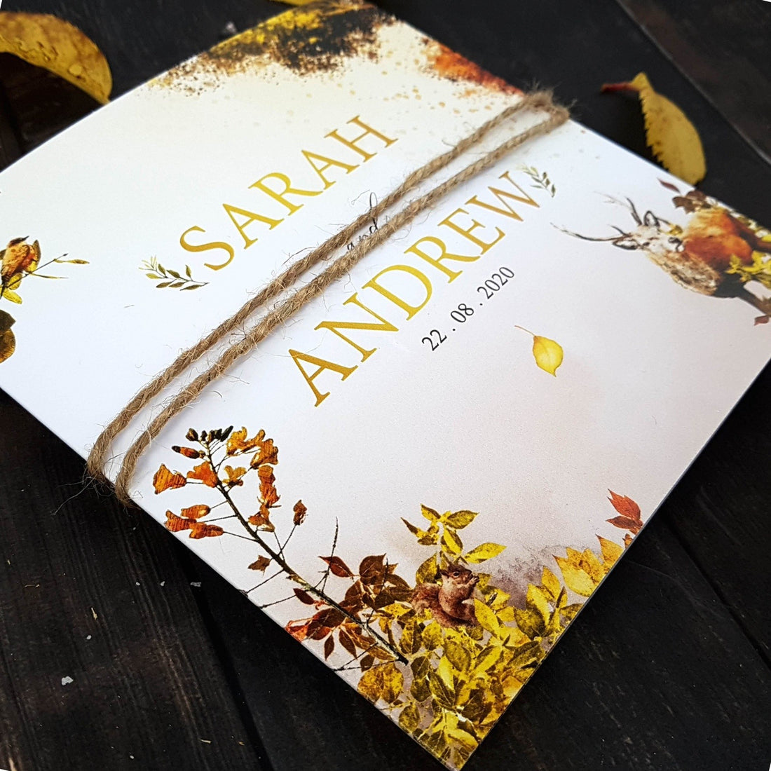 Trifold Autumn Fall Wedding Invitations With Rustic Twine – Sienna Mai