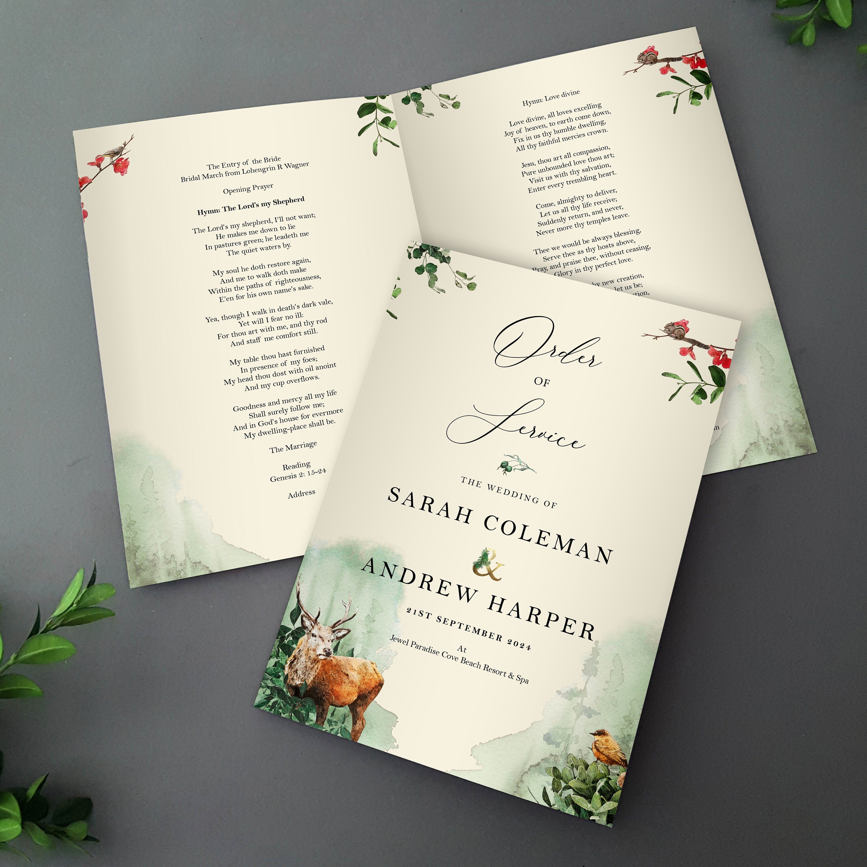 Forest Order of Service Booklets for Weddings – Sienna Mai