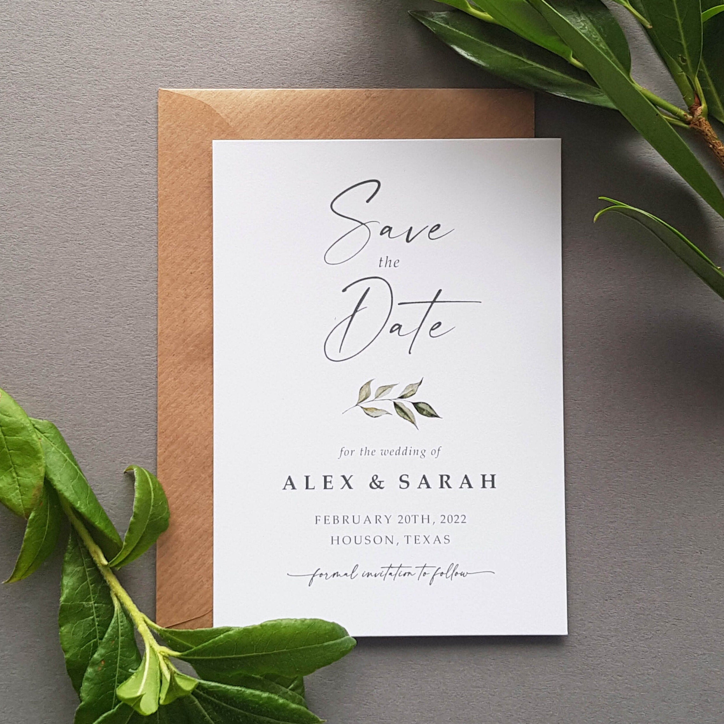 Greenery Save the Dates Cards – Sienna Mai