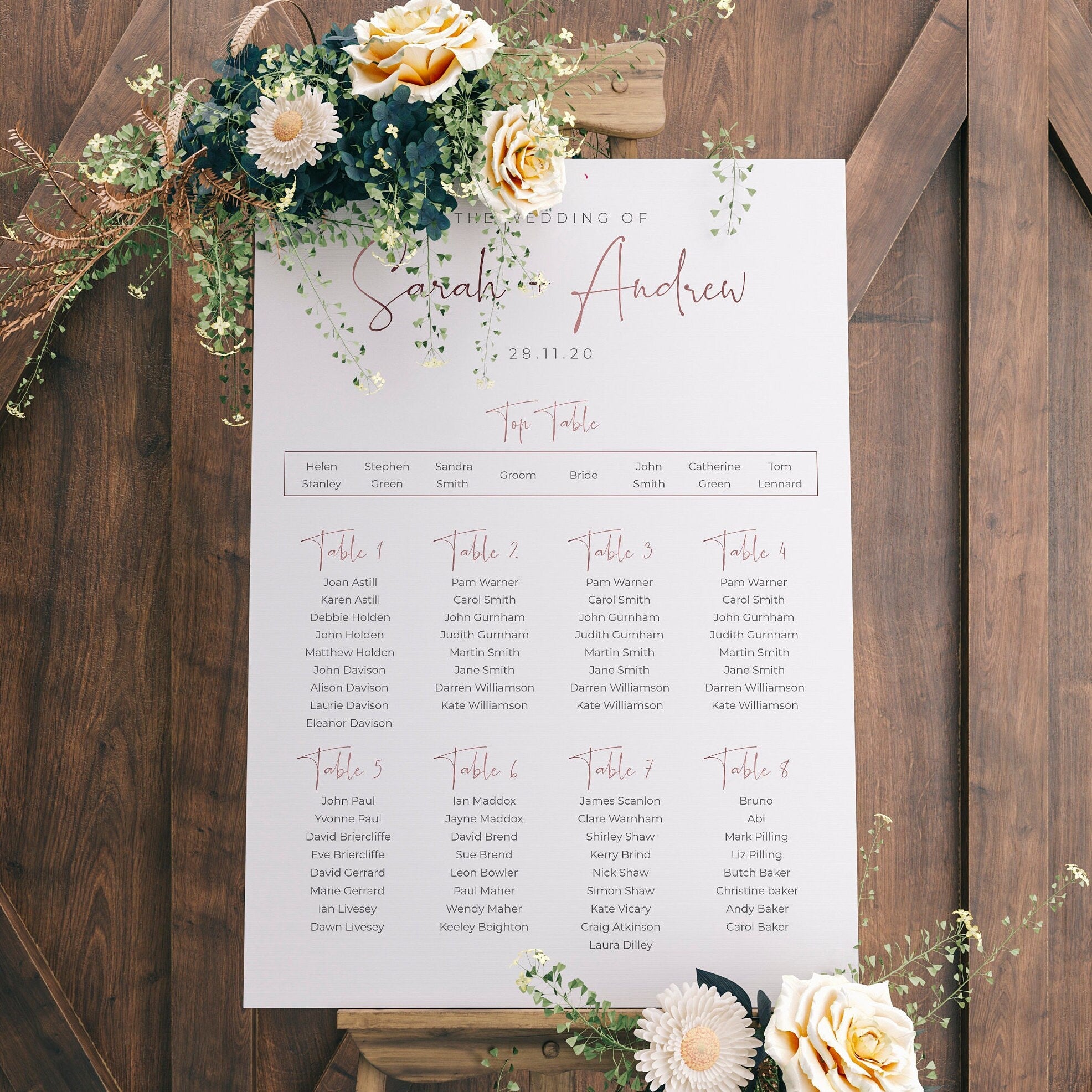 Script Table Plan Minimalist Wedding Seating Chart Sign – Sienna Mai
