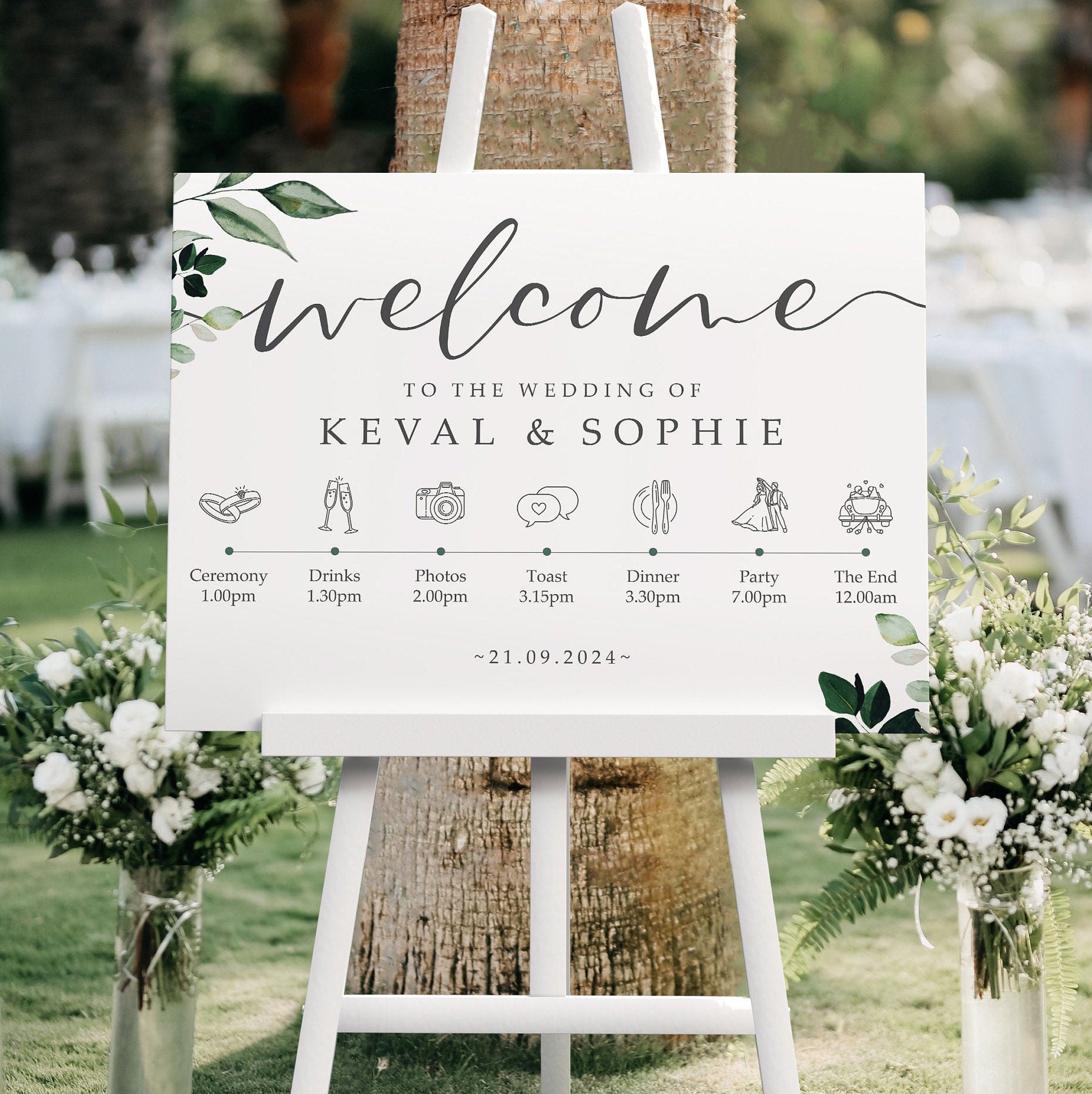 Order of the Day Wedding Welcome Sign in Any Colour - Greenery Wedding ...